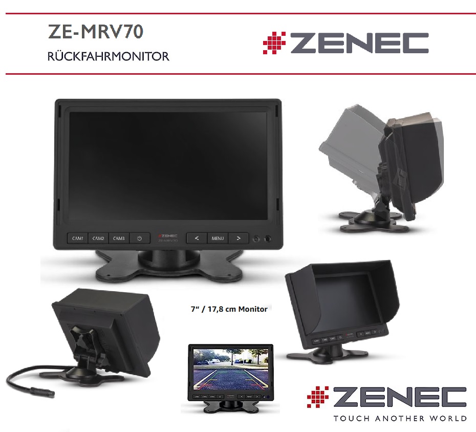 ZENEC ZE-MRV70 7"/17cm Monitor for Rear View Cameras Universalmonitor für Kamerasysteme